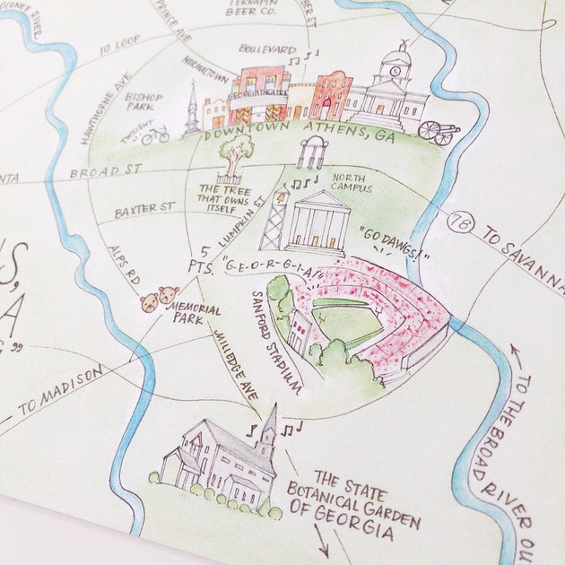 Athens, Georgia Watercolor Map Art Print